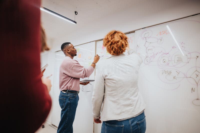 Successful Business Team Brainstorming and Sharing Ideas in a Creative Workshop Writing on a ...