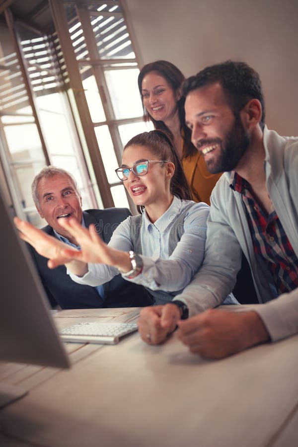 Successful Business Team Cheering at Computer Stock Image - Image of ...