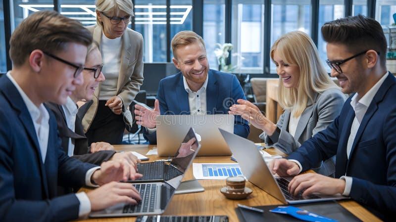 Business Team Collaboration Meeting Laptop Computers Modern Office ...