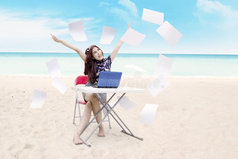 Successful Business Woman at the Beach Stock Photo - Image of ...