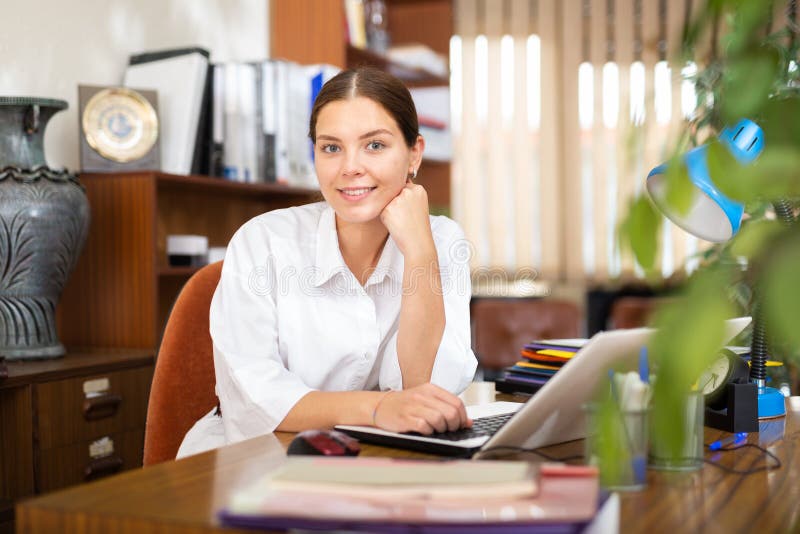 Successful Business Woman Using Laptop at Workplace Stock Photo - Image ...