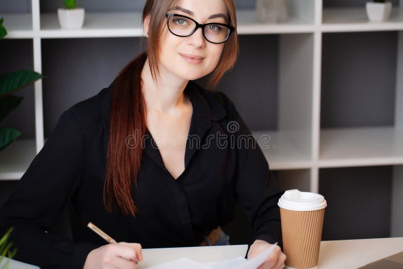 Successful Business Woman Working at the Computer in the Office Stock ...