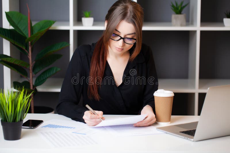 Successful Business Woman Working at the Computer in the Office Stock ...