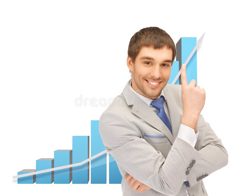Successful Businessman with 3d Chart Stock Image - Image of exchange ...