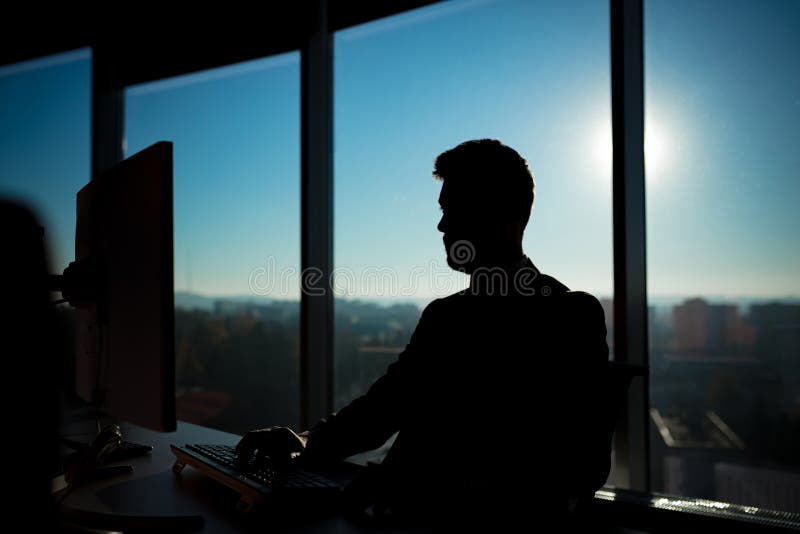 Successful Businessman Boss Working at Computer on the Background of ...