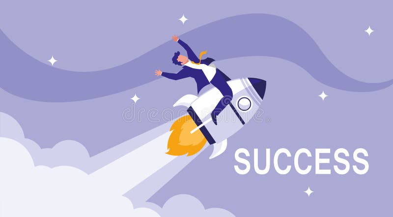 Successful Businessman Celebrating in Rocket Stock Vector ...