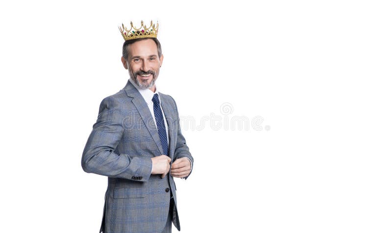 Successful Businessman in Crown and Suit, Copy Space. Successful ...