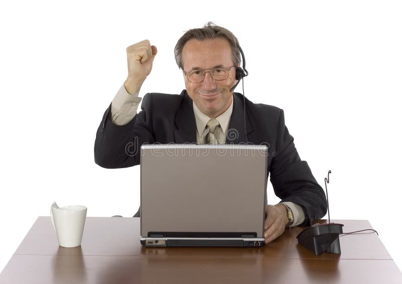 Successful Businessman at the Desk with Headset Stock Photo - Image of ...
