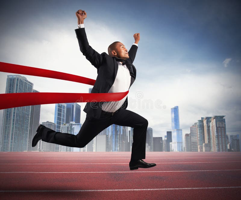 Successful Businessman in a Finishing Line Stock Photo - Image of small ...