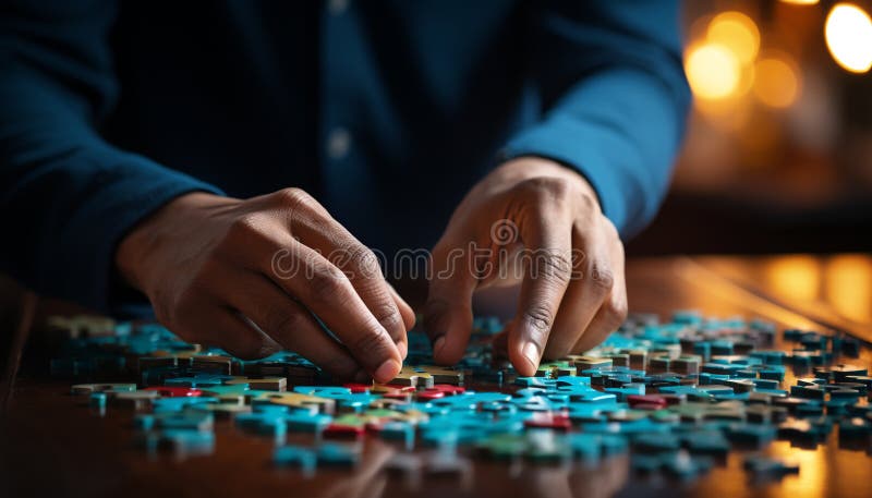 Successful Businessman Holding a Puzzle, Working on a Creative Solution ...