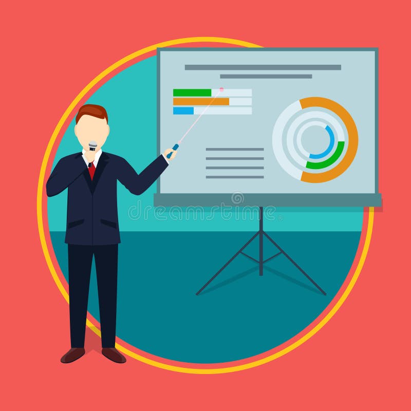 Successful Businessman with Microphone, Infographics Presentatio Stock ...