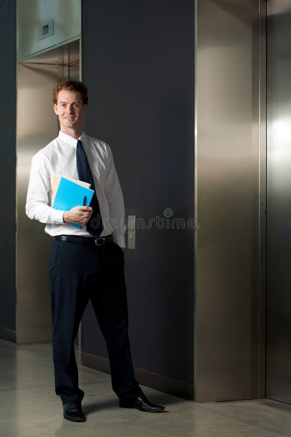 Successful Businessman Office Elevator Smiling Stock Image - Image of ...
