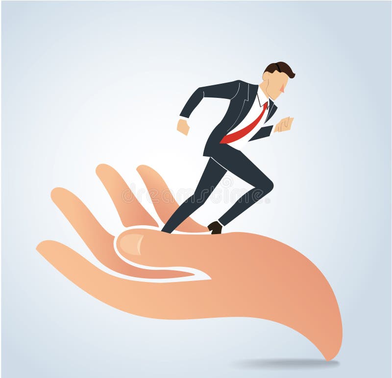 Successful Businessman Running on Big Hand Vector, Business Concept ...