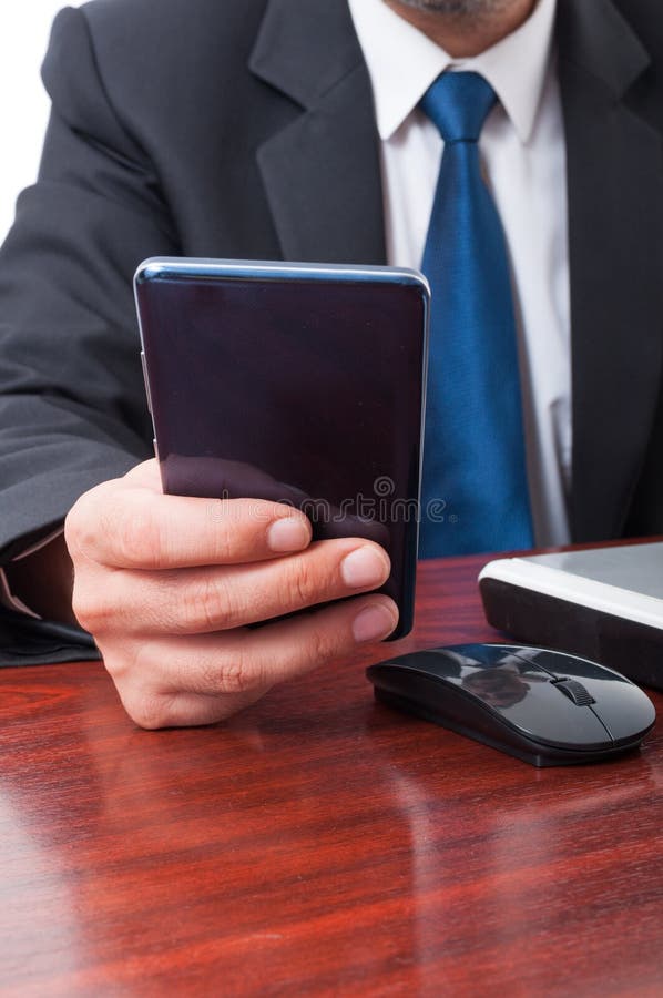 Successful Businessman Typing on Cellphone in Closeup Stock Image ...