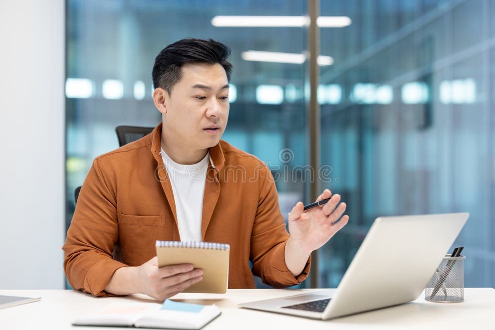 Successful Businessman Watching Training Webinar, Man at Workplace ...