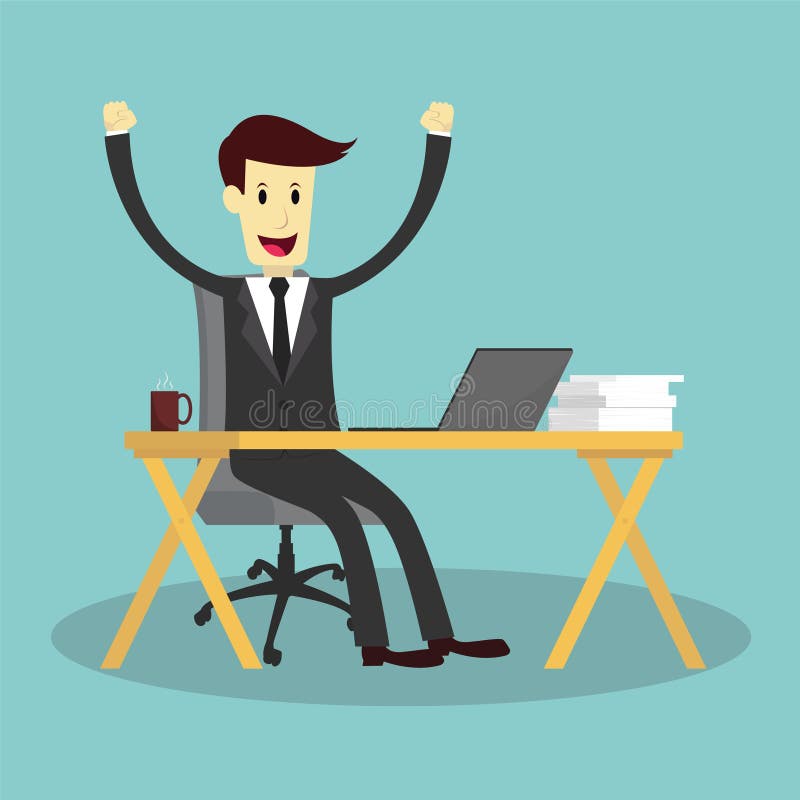 Successful Businessman on Working Desk and Feeling Happy Stock Vector ...
