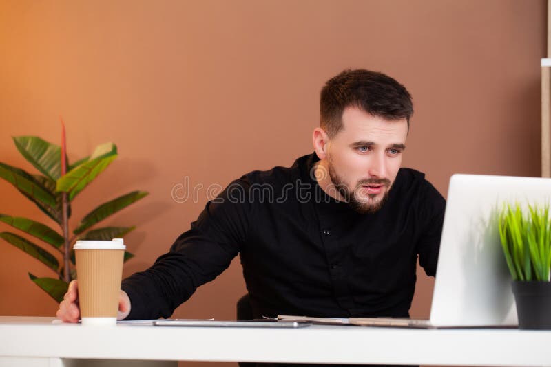 Successful Businessman Working in the Office at the Computer. Stock ...