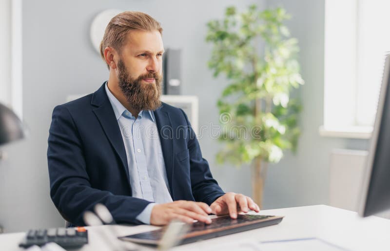 Successful Businessman Working on Pc Stock Photo - Image of person ...