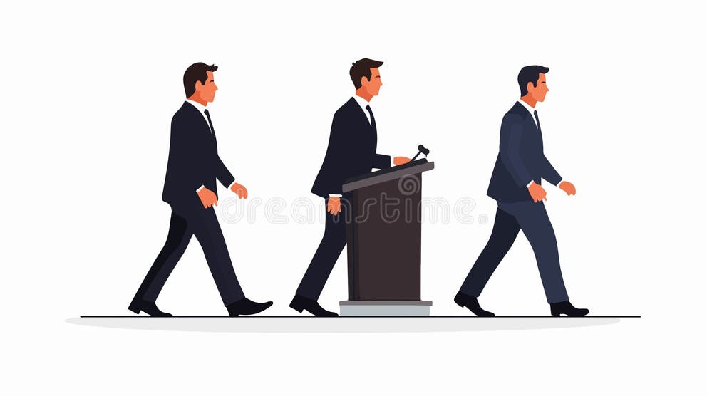Successful Businessmen Striding Towards Podium for Presentation Stock ...