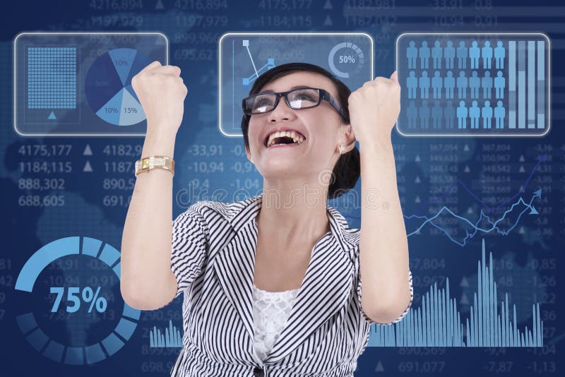 Successful Businesswoman with Modern Interface 1 Stock Photo - Image of ...