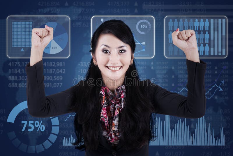 Successful Businesswoman with Modern Interface 2 Stock Image - Image of ...