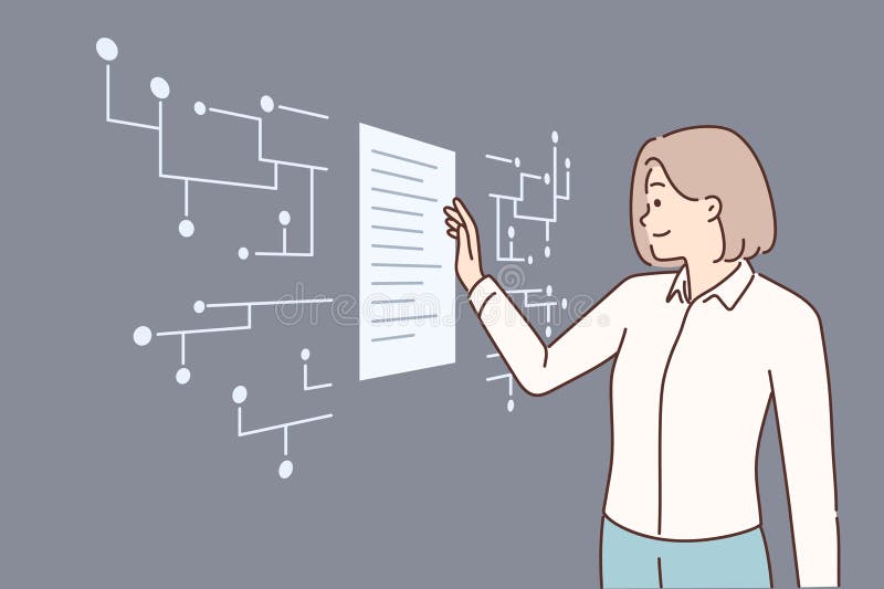 Successful Businesswoman Standing Near Digital Touch Screen Looking at ...