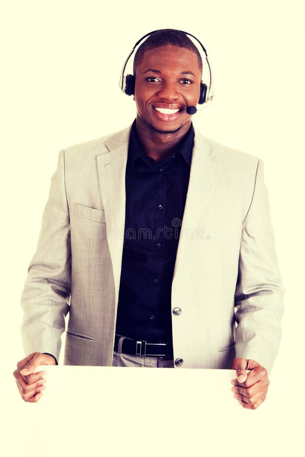 Successful Call Center Worker with Blank Board Stock Image - Image of ...