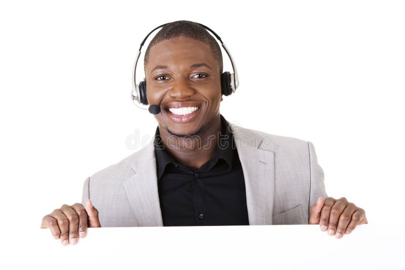 Successful Call Center Worker with Blank Board Stock Image - Image of ...
