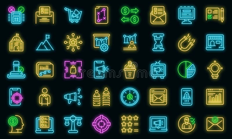 Successful Campaign Icons Set Vector Neon Stock Vector - Illustration ...