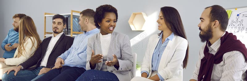 Successful Cheerful People Communicate with Each Other in Groups, Share ...