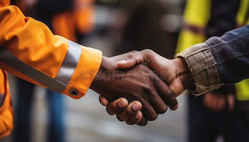 Successful Collaboration. Engineer and Construction Workers Shaking ...