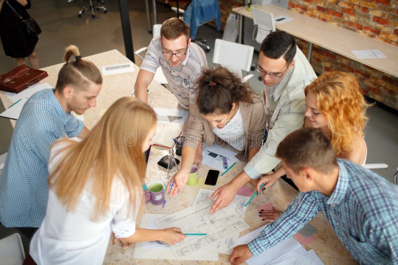 Successful Concept. Students Smiling and Doing Group Work in the Modern ...