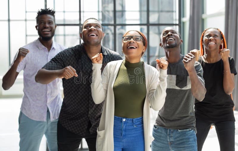 Successful and Confident African Business Team Celebrating Win Stock ...