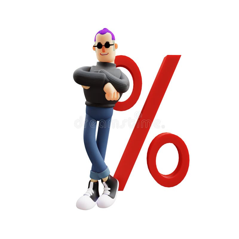 A Successful 3D Pretty Cool Man Standing in Front of Percent Symbol ...