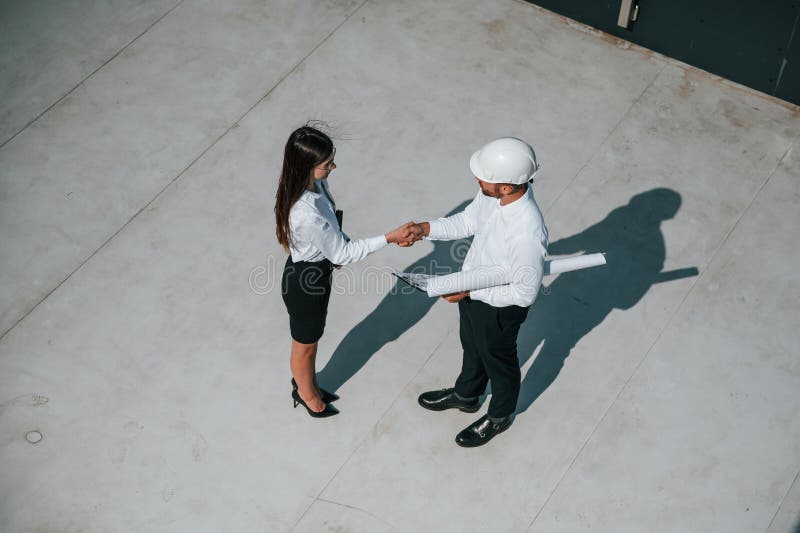 Successful Deal, Doing Handshake. Man with Woman are Working on the ...