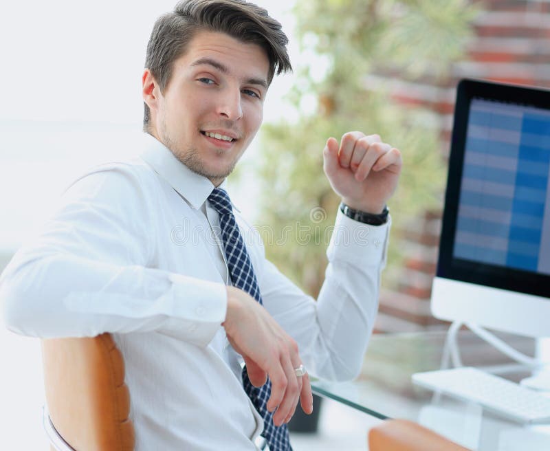 Employee Sitting in Front of a Computer Screen Stock Image - Image of ...