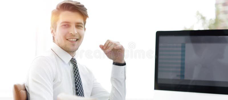 Employee Sitting in Front of a Computer Screen Stock Image - Image of ...