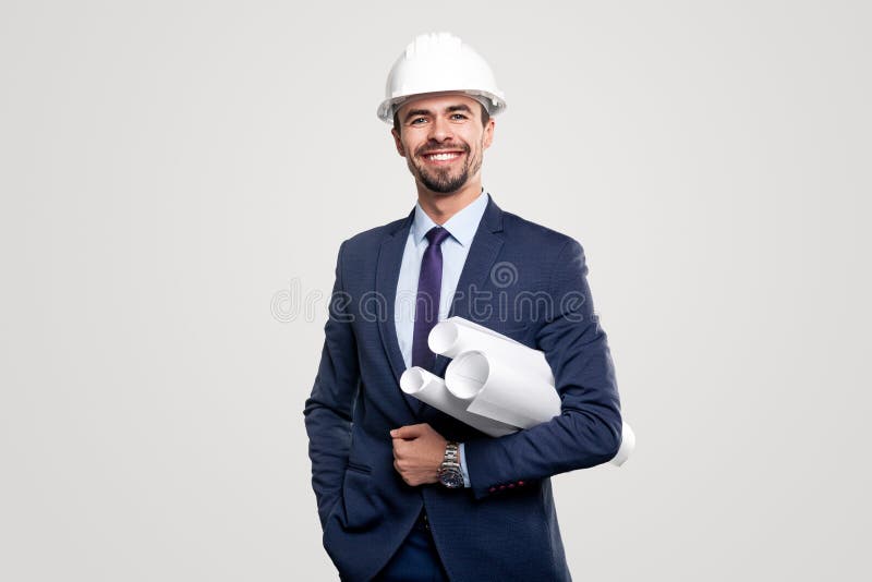 Successful Engineer in Suit with Blueprints Stock Image - Image of ...