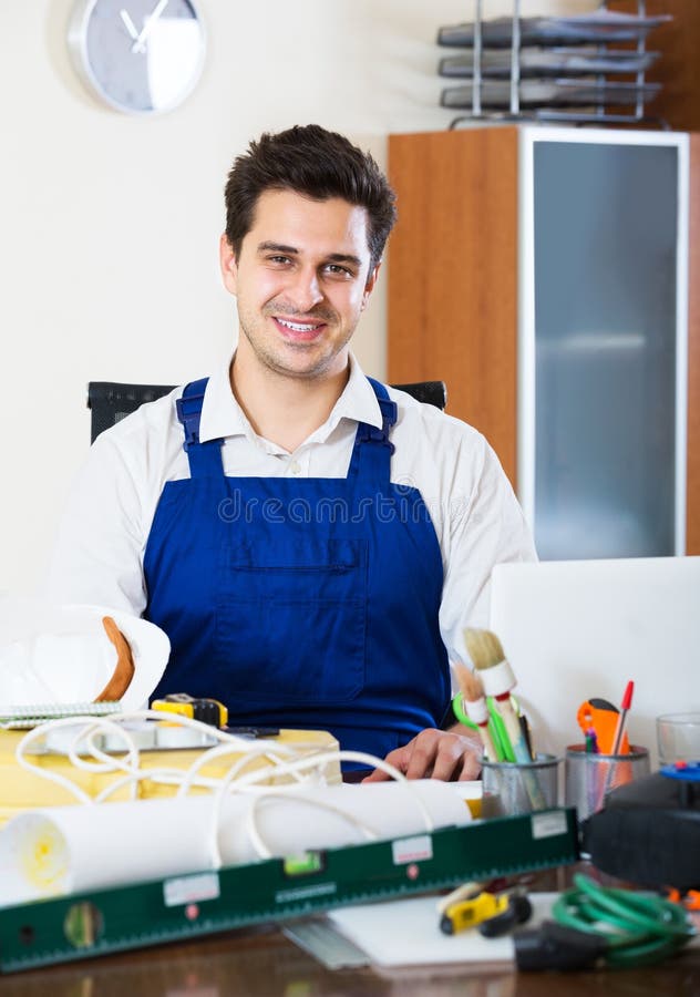 Successful Engineer in Uniform Working Stock Photo - Image of draft ...