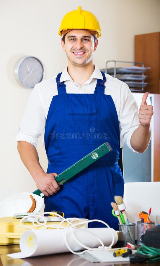 Successful Engineer in Uniform Working Stock Image - Image of bureau ...
