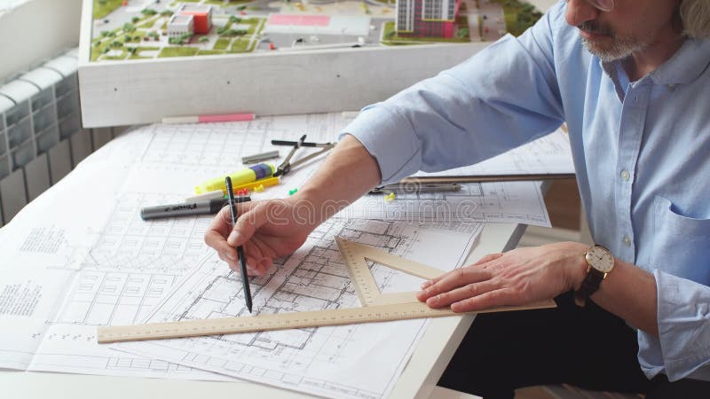 Successful Expert of Engineering, Senior Architect Work in Office ...