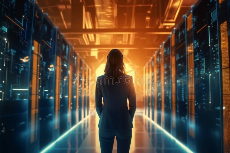 Successful Female Data Center it Specialist Using Tablet Computer ...