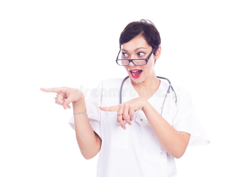 Successful Female Doctor Pointing Something Stock Image - Image of ...
