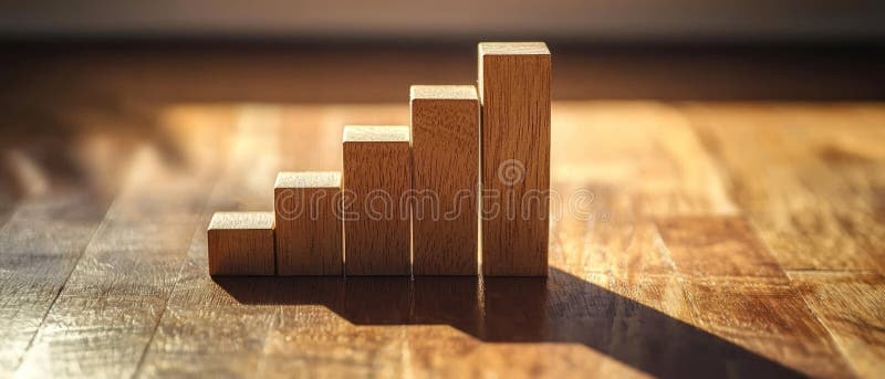 Successful Financial Planning Shown through Wooden Bar Graph on Floor ...