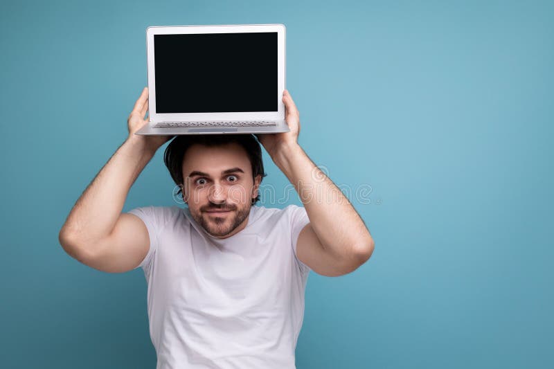 Successful Freelancer Man with Laptop in Studio Stock Image - Image of ...