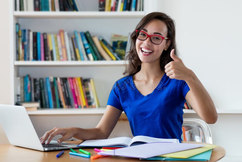 Successful French Female Student Learning on Computer Stock Image ...
