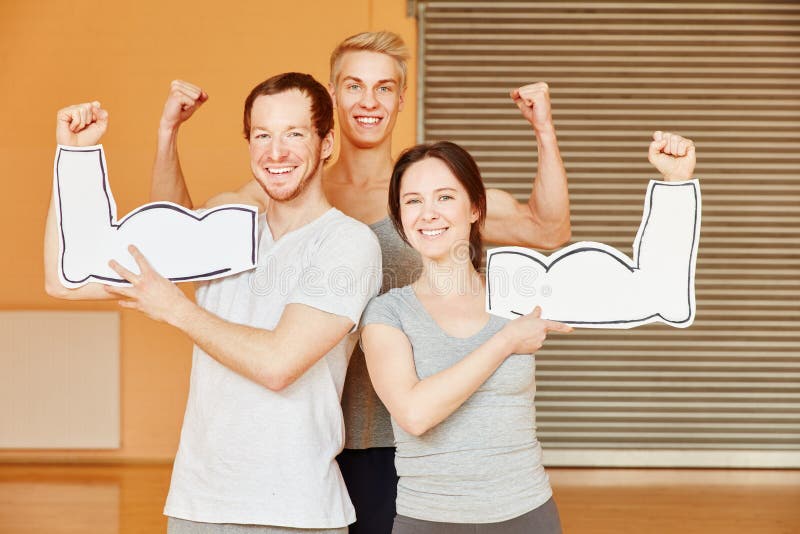 Successful Friends Showing Muscles Stock Photo - Image of sporty ...