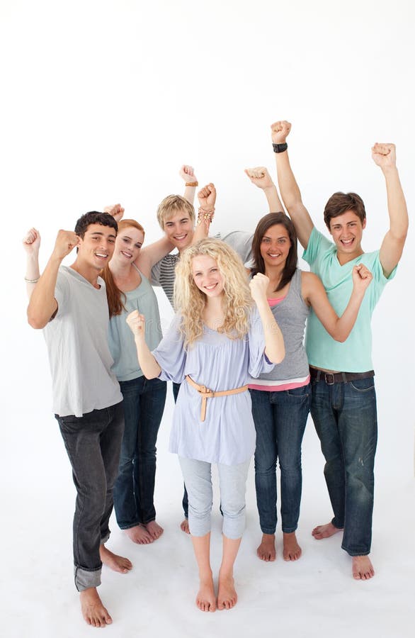 Successful friends jumping stock photo. Image of attractive - 17754706