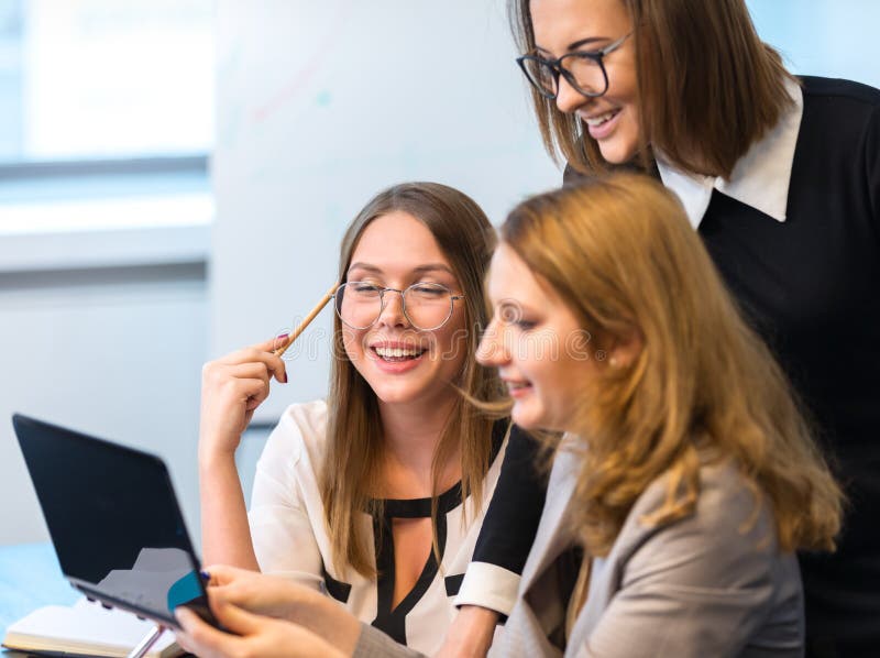 Successful Girls Working in the Office Stock Photo - Image of ...