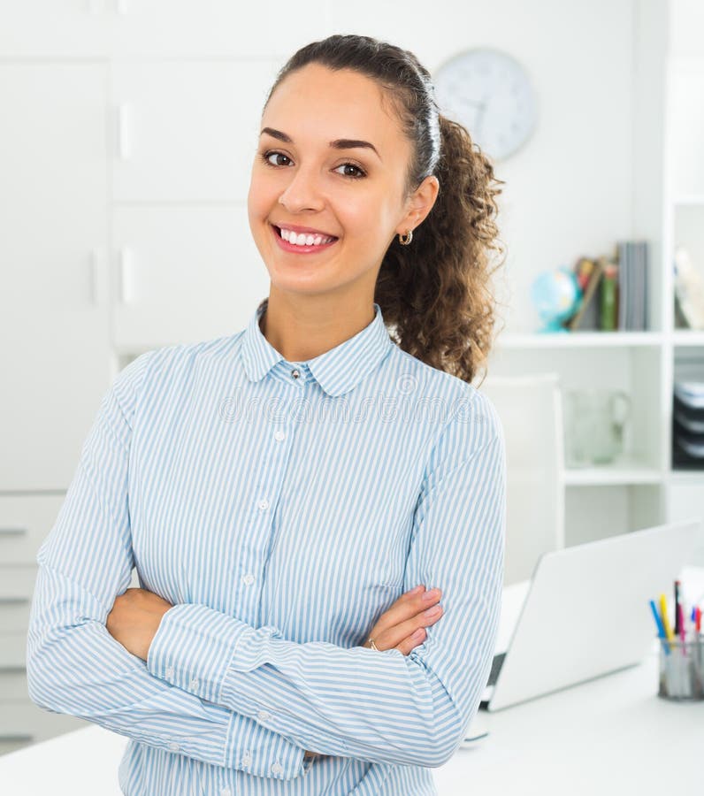 Successful Glad Woman Working in Modern Office Stock Photo - Image of ...